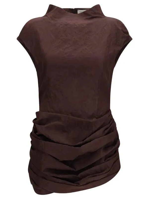 Magda Butrym Draped Mini Dress With High Collar - Brown