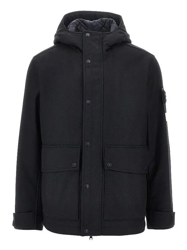 Stone Island Flannel Jacket With Logo Badge - Blue