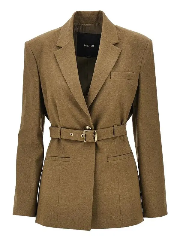 Pinko Gabardine Jacket With Belt - Khaki