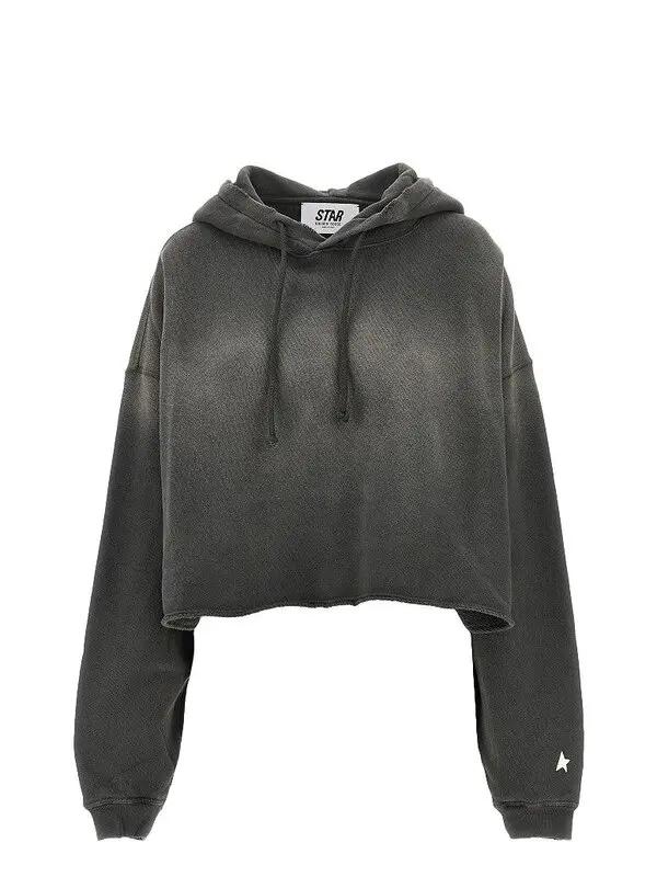 GOLDEN GOOSE Back Logo Print Oversized Cropped Hoodie - Grey