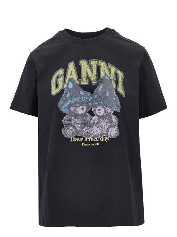 GANNI Mushroom Teddy Graphic T-shirt - Black