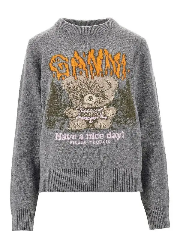 GANNI Forest Teddy Wool-blend Sweater - Grey