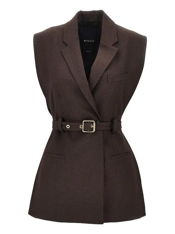 Pinko Gabardine Vest With Belt - Brown
