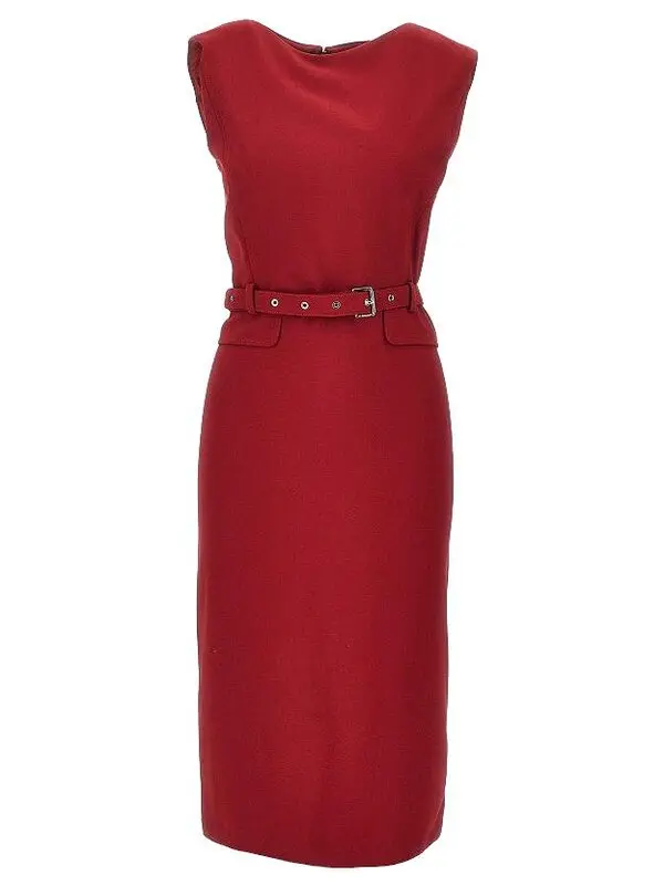 Pinko Crepe Midi Dress With Belt - Red