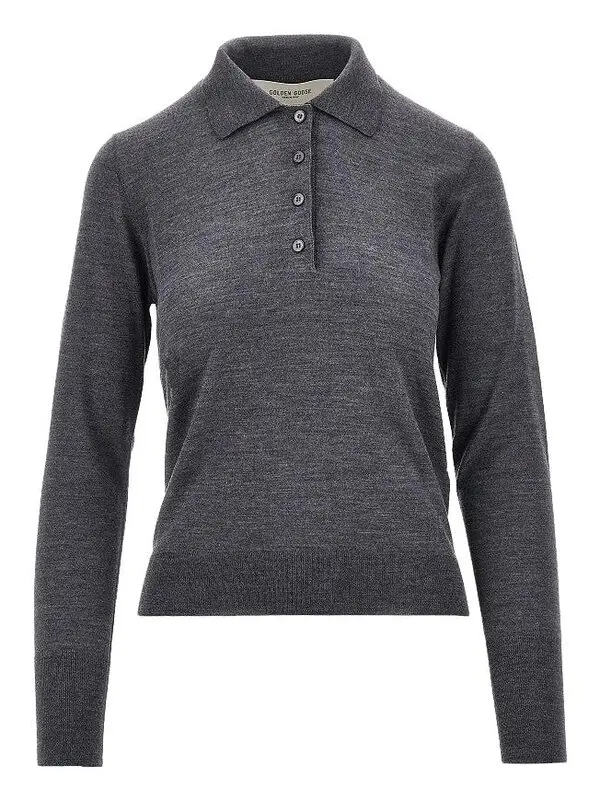 GOLDEN GOOSE Ghilayne Knitted Polo Shirt - Grey