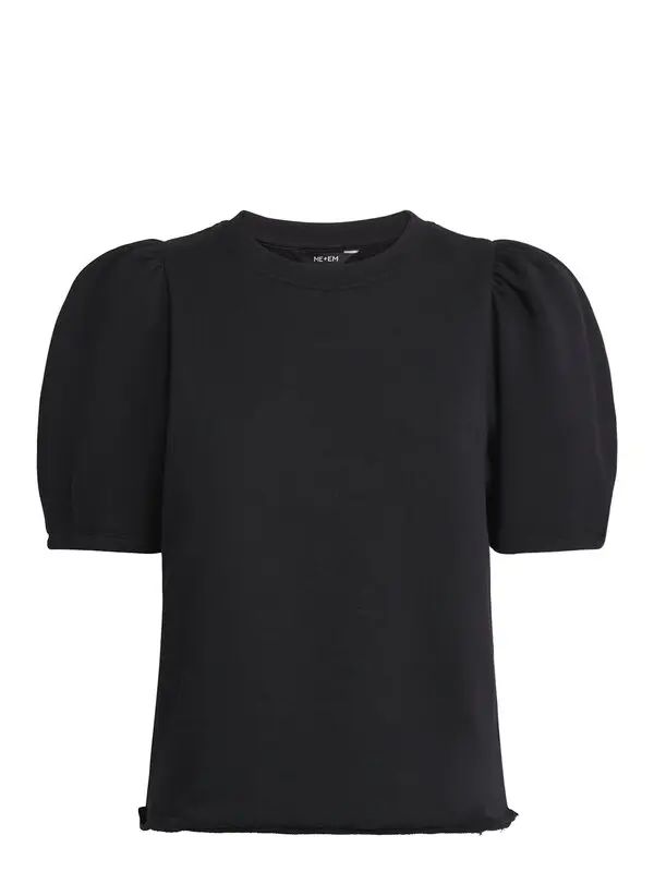 ME+EM Organic Cotton-blend Puff-sleeve Top - Black