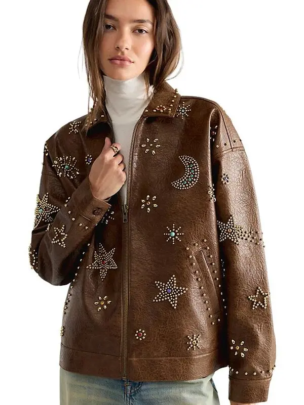 MOTHER The Zip It Vegan Leather Jacket - Brown