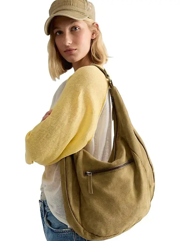 Free People Faith Half Moon Suede Bag - Khaki