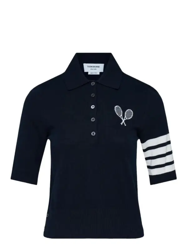 Thom Browne Tennis-intarsia Polo Shirt - Navy Blue