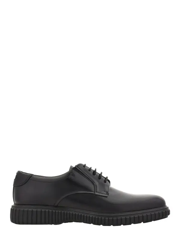 FERRAGAMO Calfskin Leather Derby Shoe - Black