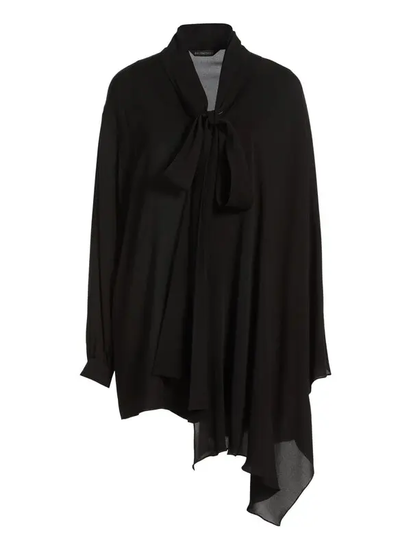 Balenciaga Solid Silk Bow Shirt - Black
