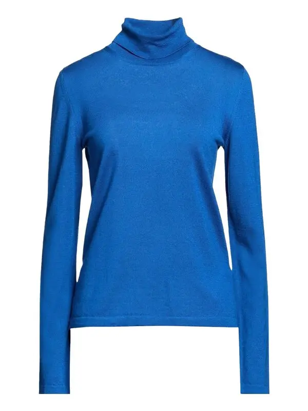 Max Mara Solid Color Wool Turtleneck Sweater - Blue