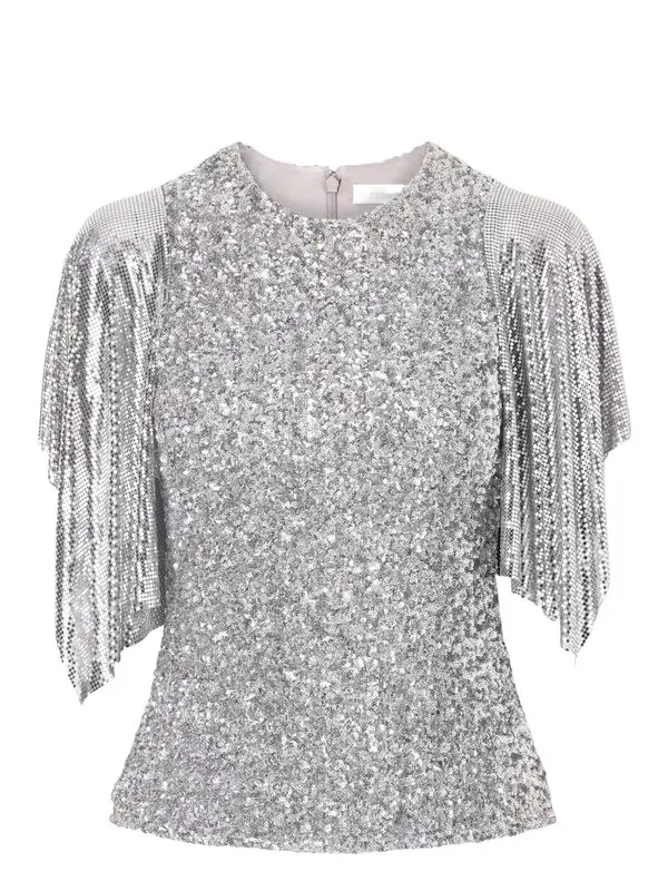 Rabanne Chainmail-trimmed Sequined Mesh Blouse - No