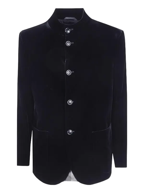 Giorgio Armani Velvet Stand-collar Blazer - Black