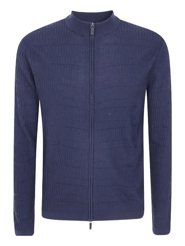 Emporio Armani Long-sleeved Zipped Cardigan - Navy