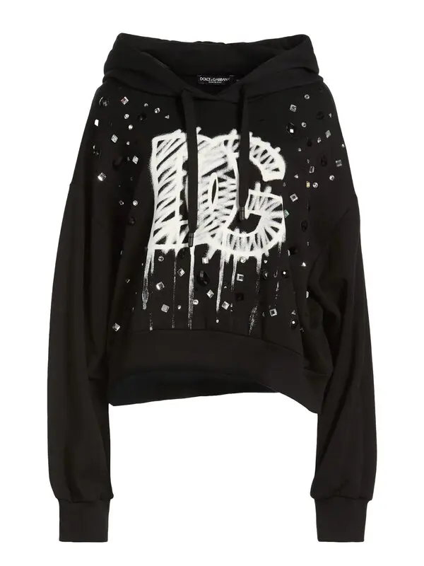 Dolce & Gabbana Crystal-embellished Printed Hoodie - Black