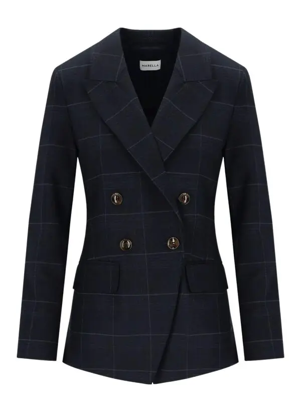 Marella Checked Double-breasted Blazer - Black