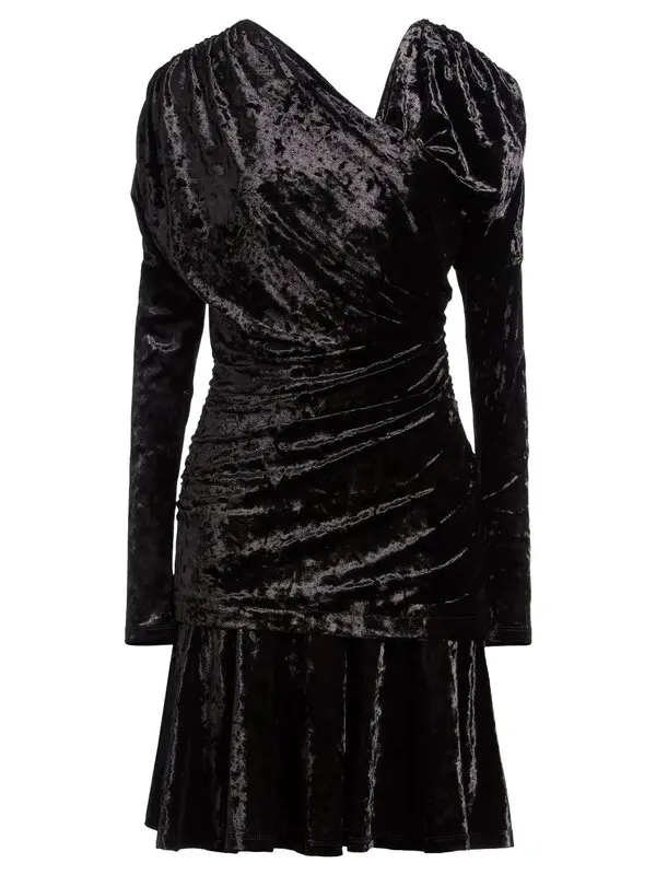 GANNI Velvet V-neck Long Sleeve Mini Dress - Black
