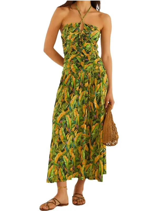Farm Rio Halterneck Sleeveless Midi Dress - Green