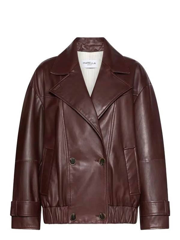 Marella Long-sleeve Leather Jacket With Lapel Collar - Wine Red