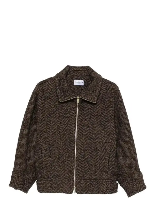 Marella Herringbone Zip-up Casual Jacket - Brown