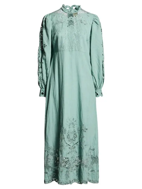 Farm Rio Longsleeve Waist-cinched Dress - Green