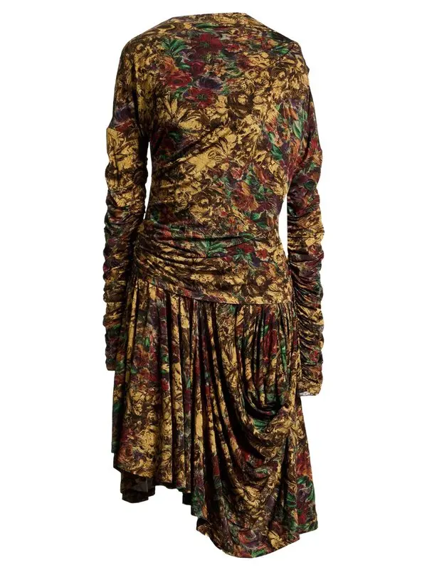 GANNI Floral-print Jersey Midi Dress - Gold