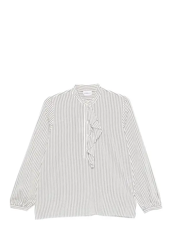Marella Ruffled Striped Henley Shirt - White
