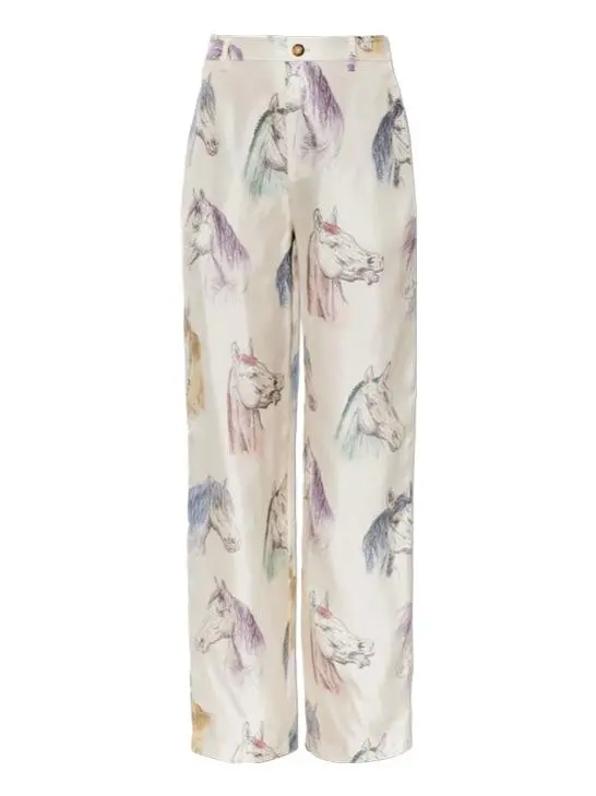 Moschino Wide Leg Printed Trousers - Cream