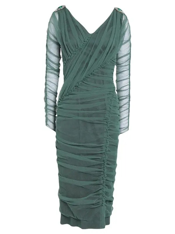 Dolce & Gabbana Embellished Tulle Fitted Dress - Green