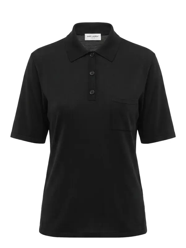 Saint Laurent Solid Color Knit Polo - Black