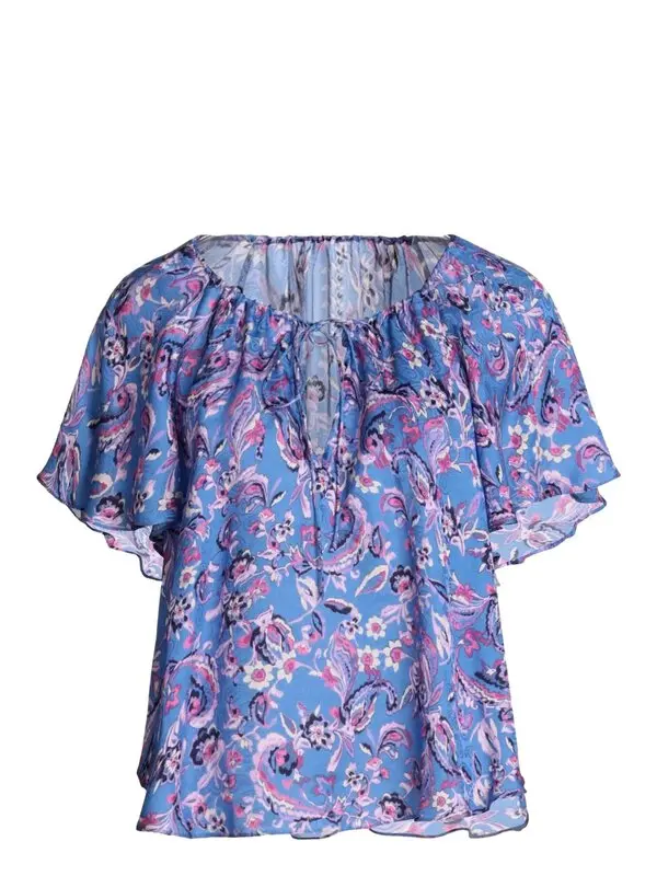 Isabel Marant Étoile Floral-print Jacquard Satin Ruched Top - Blue