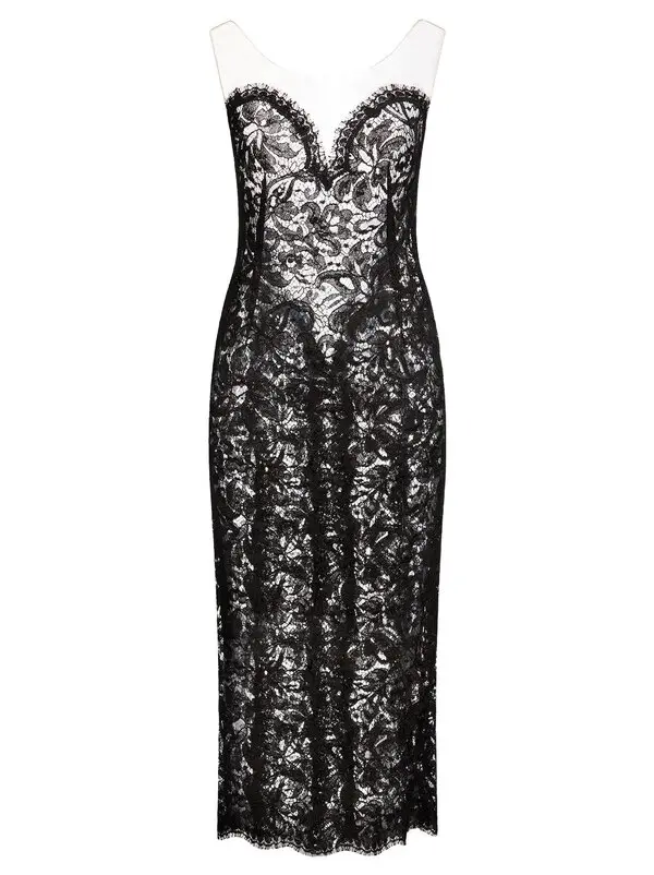 Dolce & Gabbana Lace Tulle Sheath Dress - Black