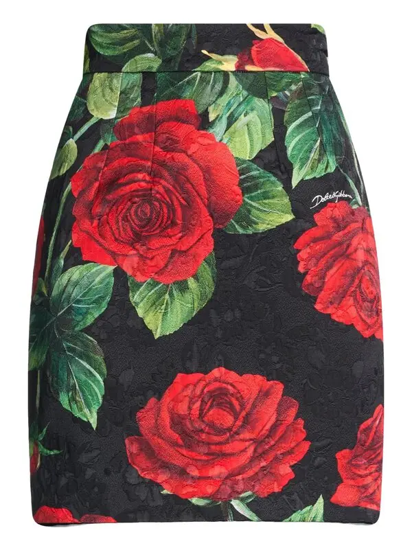 Dolce & Gabbana Dolce Gabbana Floral Print Pencil Mini Skirt - Black