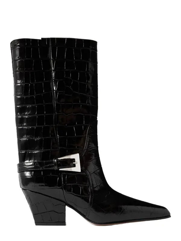 Paris Texas Glossed-leather Knee Boots - Black