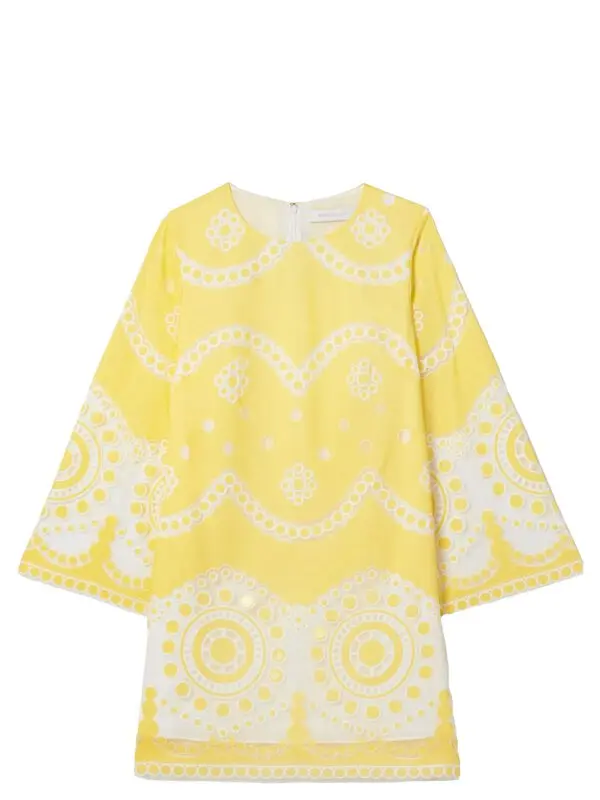 Borgo De Nor Cotton-blend Poplin And Guipure Lace Mini Dress - Yellow