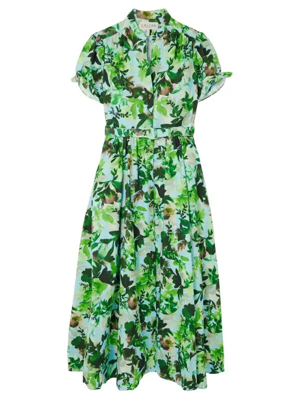 Saloni Belted Printed Cotton Midi Dress - No