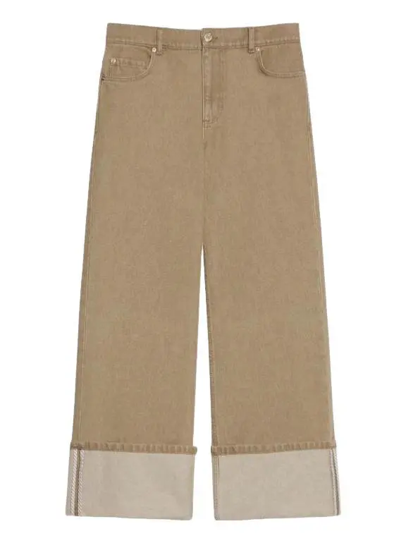 IBLUES Wide-leg Cuffed Denim Trousers - Beige