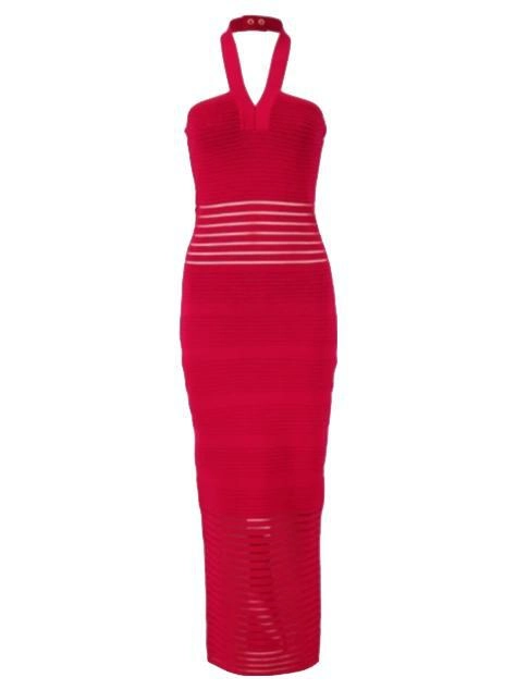 Balmain Halterneck Openwork-panel Maxi Dress - Red