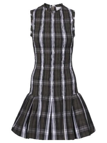 PATOU Checked Shirred Minidress - Grey
