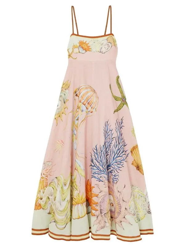 ALEMAIS Printed Linen-gauze Midi Dress - Pink