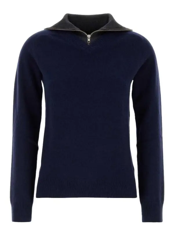 MAISON MARGIELA Zip Collar Knitted Sweater - Navy