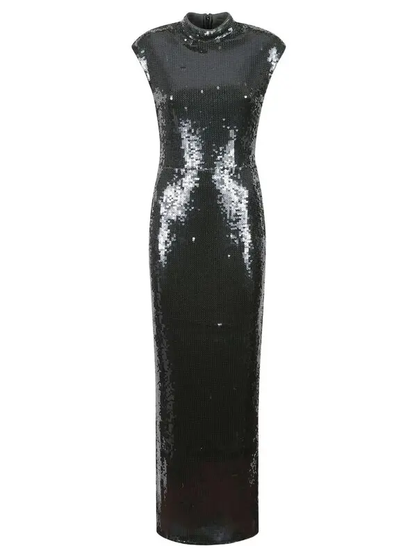 ROTATE BY BIRGER CHRISTENSEN Sequin-embellished Cap-sleeved Maxi Dress - Black