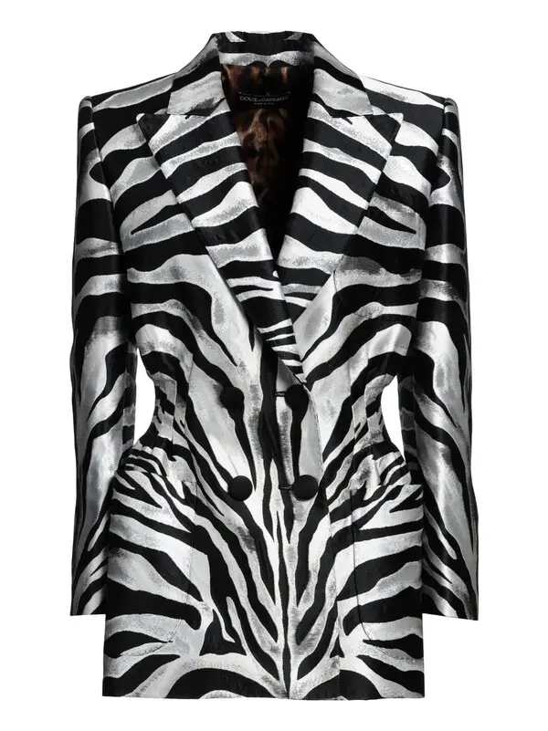 Dolce & Gabbana Dolce Gabbana Double-breasted Zebra-print Jacquard Blazer - Grey
