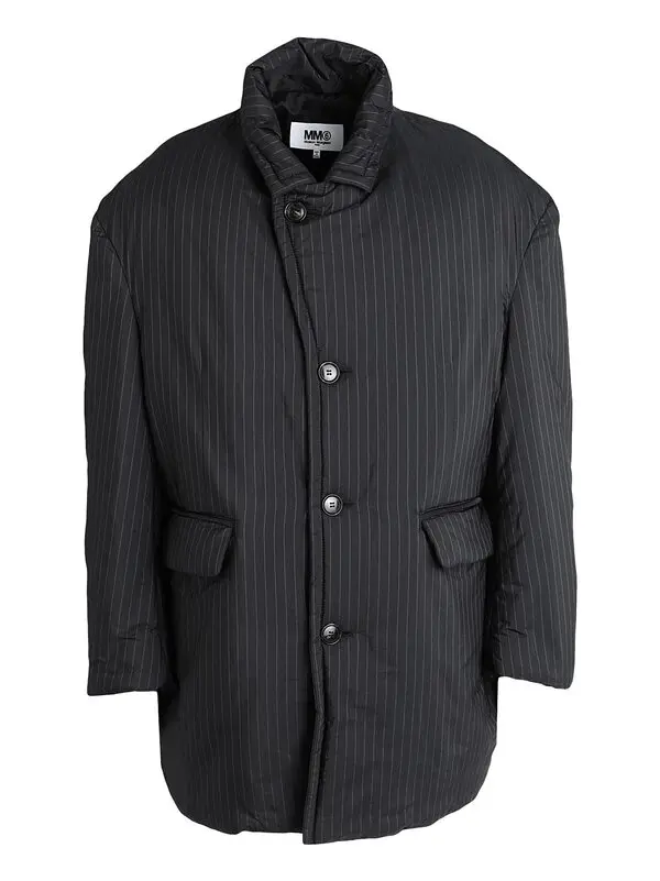 MAISON MARGIELA Striped Single-breasted Coat - Black