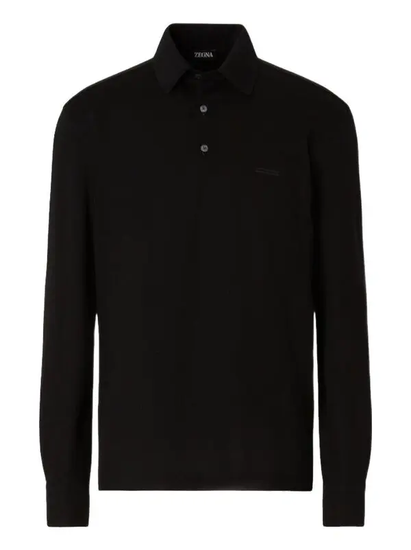 Zegna Cotton Piquet Polo Shirt - Black