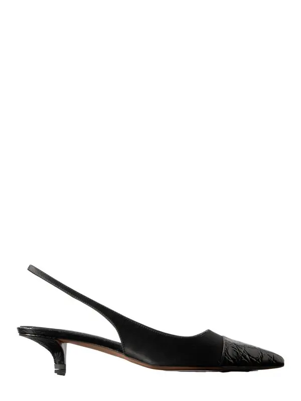 Paris Texas Miranda Croc-effect Leather-trimmed Satin Slingback Pumps - No