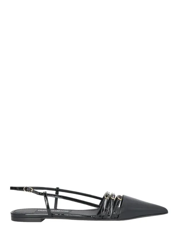 Dolce & Gabbana Patent Leather Pointed Toe Slingback Flats - Black