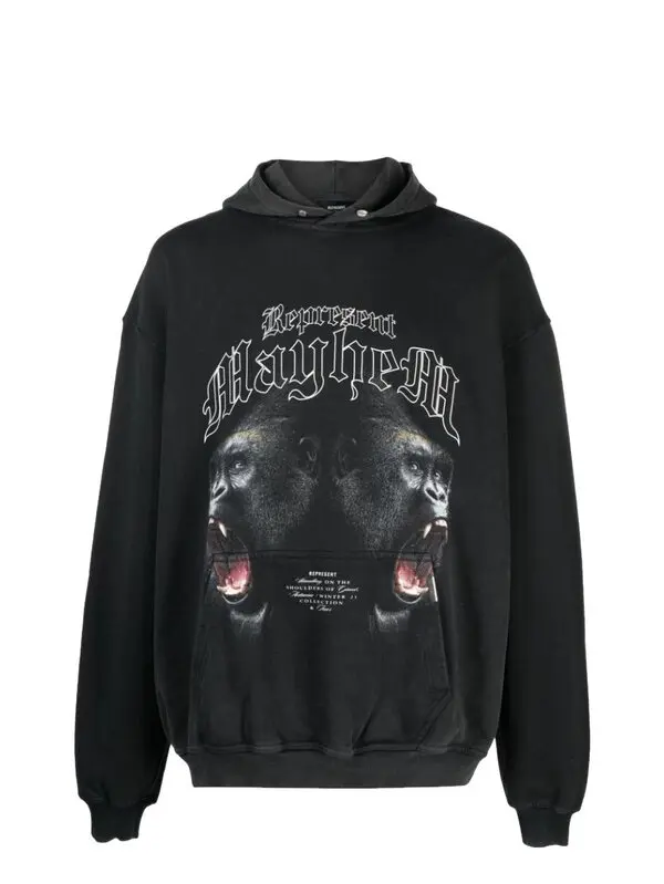 REPRESENT Letter-print Cotton Hoodie - Black