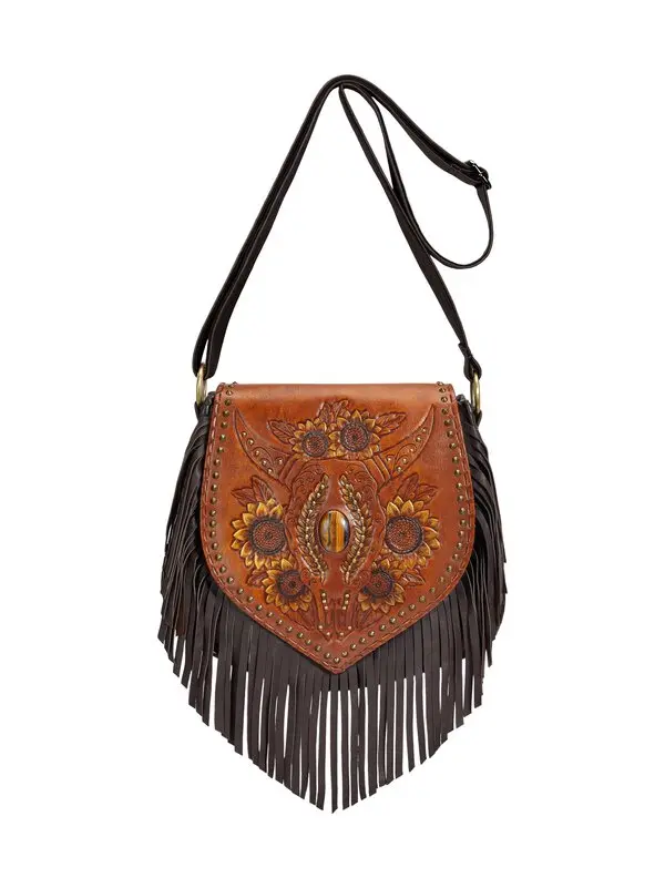 JODI LEE Akaroa Feather Bag - Brown